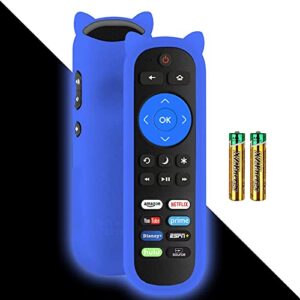 replacement remote for roku players and roku tvs, for roku box, roku 1 2 3 4, roku express/+, roku premiere/+, roku ultra and tcl hisense onn element sharp roku tv with blue glow case and battery