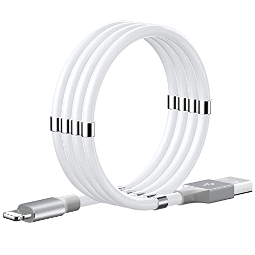 Kuazuagill Magnetic Phone Charging Cable, Coil Charging Cable, Magnetic Absorption Nano Data Cord, Retractable and Charger Cable(White-3FT)