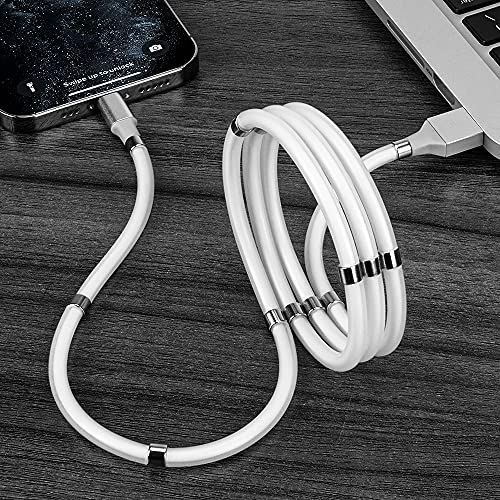 Kuazuagill Magnetic Phone Charging Cable, Coil Charging Cable, Magnetic Absorption Nano Data Cord, Retractable and Charger Cable(White-3FT)