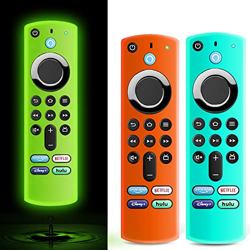 (3 Pack) Wevove Fire Stick Remote Cover for Alexa Voice Remote 3rd Gen, Replacement Case for Fire TV Stick 4K/Max Streaming Device (Glow Green&Sky Blue&Orange)