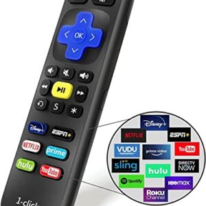 1-clicktech Remote for Roku TVs and Roku Players Express Premiere Ultra [2-in-1 w/TV Power+Volume] [NOT for ROKU Stick]