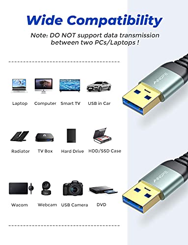 AINOPE 2 Pack USB 3.0 A to A Male Cable 6.6FT+6.6FT,USB 3.0 to USB 3.0 Cable [Never Rupture] USB Male to Male Cable Double End USB Cord Compatible with Hard Drive Enclosures, DVD Player, Laptop Cool