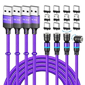 magnetic charging cable 3a fast charging [4 pack, 10ft,6ft,6ft,3ft], focyo 540 rotating fast charge magnetic phone charger cable, nylon braided magnetic cable data transfer cord for micro usb, type c