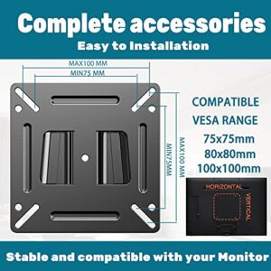 TETVIK Monitor Wall Mount Most 14-24“ TVs Computer Universal Low Profile RV TV Wall Mount VESA Up to 100x100mm Max Weight 30lbs Fits 15 19 20 22 23 Inch Camper Small Monitor Mount Bracket