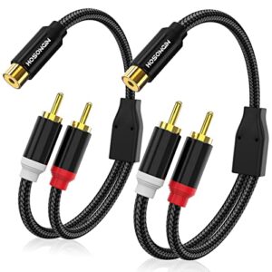 hosongin 1ft rca splitter 1 female to 2 male y adapter 2 pack, short rca audio speaker splitter cable, double shielding black nylon braided cable – gold-plated plug – length 12 inch