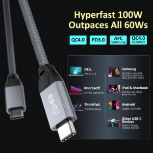 QCEs USB C to USB C Video Cable, USB C 3.2 Gen 2 Cable 5Ft 4K Video Monitor Cable, 20Gbps Data Transfer and 100W PD Fast Charger Cord Thunderbolt 3 Compatible with MacBook Pro, iPad Pro, Galaxy S21