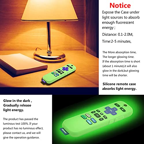 [2 Pack] Remote Cover (Glow in The Dark) Compatible with Roku Voice Remote, Pinowu Anti Slip Silicone Cover Compatible with Roku Players and Roku TVS Voice Remote (Green and Blue)