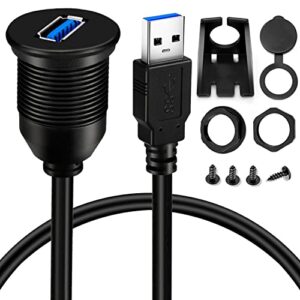 batige single port usb 3.0 male to female aux car mount flush cable waterproof extension for car truck boat motorcycle dashboard panel – 3ft