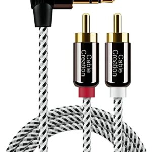 CableCreation 3.5mm to RCA Cable 10FT, Angle 3.5mm Male to 2RCA Male Auxiliary Stereo Audio Y Splitter Gold-Plated for Smartphones, MP3, Tablets, Speakers, Home Theater, HDTV, 3M