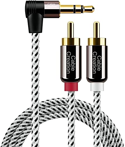 CableCreation 3.5mm to RCA Cable 10FT, Angle 3.5mm Male to 2RCA Male Auxiliary Stereo Audio Y Splitter Gold-Plated for Smartphones, MP3, Tablets, Speakers, Home Theater, HDTV, 3M