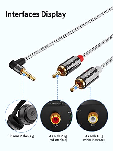 CableCreation 3.5mm to RCA Cable 10FT, Angle 3.5mm Male to 2RCA Male Auxiliary Stereo Audio Y Splitter Gold-Plated for Smartphones, MP3, Tablets, Speakers, Home Theater, HDTV, 3M