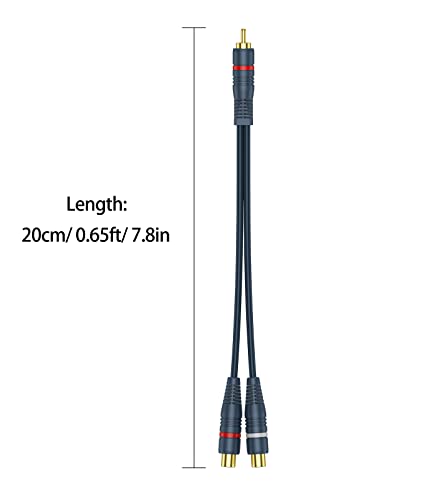 DteeDck RCA Splitter 1 Male 2 Female 2 Pack, RCA Y Splitter RCA Cable Audio Video Splitter Adapter Extension Cord 0.2M/0.65ft for Subwoofer Speaker