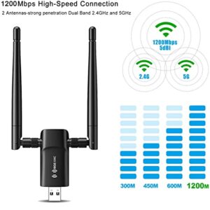 WiFi Adapter for Desktop PC 1200Mbps - Nineplus USB WiFi Adapter for PC 5G and 2.4G USB 3.0 WiFi Antenna for PC Windows 11,10, 7 Wireless Adapter for Desktop Computer Network Adapter PC WiFi Adapter