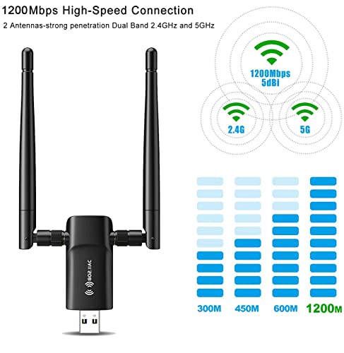 WiFi Adapter for Desktop PC 1200Mbps - Nineplus USB WiFi Adapter for PC 5G and 2.4G USB 3.0 WiFi Antenna for PC Windows 11,10, 7 Wireless Adapter for Desktop Computer Network Adapter PC WiFi Adapter