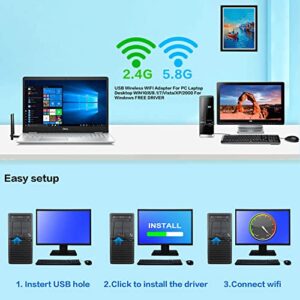 WiFi Adapter for Desktop PC 1200Mbps - Nineplus USB WiFi Adapter for PC 5G and 2.4G USB 3.0 WiFi Antenna for PC Windows 11,10, 7 Wireless Adapter for Desktop Computer Network Adapter PC WiFi Adapter