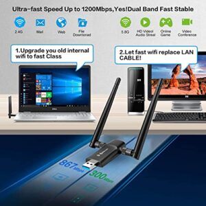 WiFi Adapter for Desktop PC 1200Mbps - Nineplus USB WiFi Adapter for PC 5G and 2.4G USB 3.0 WiFi Antenna for PC Windows 11,10, 7 Wireless Adapter for Desktop Computer Network Adapter PC WiFi Adapter