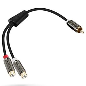 FosPower Y Adapter [8 inch] 1 RCA (Male) to 2 RCA (Female) Stereo Audio Y Adapter Subwoofer Cable [24k Gold Plated] 1 Male to 2 Female Y Splitter Connectors Extension Cord