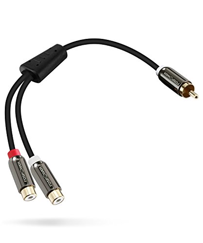 FosPower Y Adapter [8 inch] 1 RCA (Male) to 2 RCA (Female) Stereo Audio Y Adapter Subwoofer Cable [24k Gold Plated] 1 Male to 2 Female Y Splitter Connectors Extension Cord