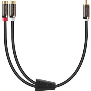 FosPower Y Adapter [8 inch] 1 RCA (Male) to 2 RCA (Female) Stereo Audio Y Adapter Subwoofer Cable [24k Gold Plated] 1 Male to 2 Female Y Splitter Connectors Extension Cord