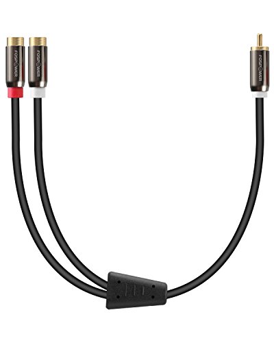 FosPower Y Adapter [8 inch] 1 RCA (Male) to 2 RCA (Female) Stereo Audio Y Adapter Subwoofer Cable [24k Gold Plated] 1 Male to 2 Female Y Splitter Connectors Extension Cord