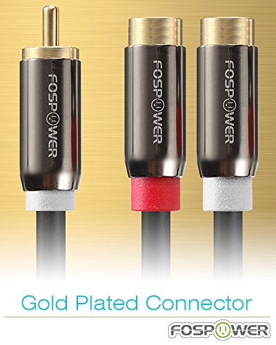 FosPower Y Adapter [8 inch] 1 RCA (Male) to 2 RCA (Female) Stereo Audio Y Adapter Subwoofer Cable [24k Gold Plated] 1 Male to 2 Female Y Splitter Connectors Extension Cord