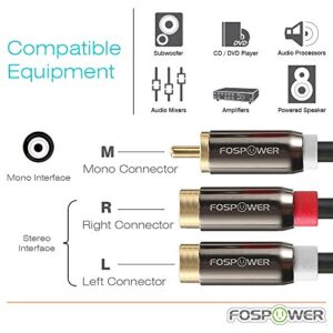 FosPower Y Adapter [8 inch] 1 RCA (Male) to 2 RCA (Female) Stereo Audio Y Adapter Subwoofer Cable [24k Gold Plated] 1 Male to 2 Female Y Splitter Connectors Extension Cord