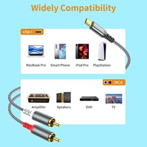 USB C to 2 RCA Audio Cable, 6.6 Ft Type-C to RCA Male to Male Y RCA Splitter, 2RCA Jack USB-C Audio Cable for Phone,Tablet, Home Theater, DVD, Amplifier, Speaker, Car Stereo Samsung Galaxy S23/S22/S21