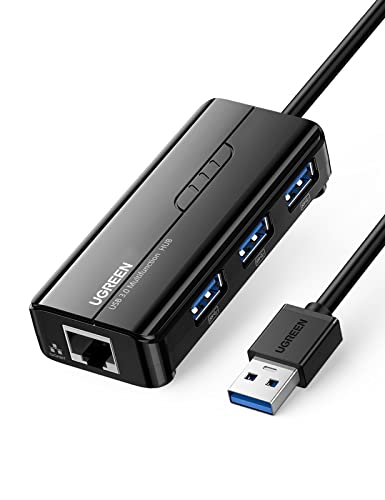 UGREEN USB 3.0 Hub Ethernet Adapter 10 100 1000 Gigabit Network Converter with 3 USB 3.0 Ports Hub Compatible with Laptop PC Nintendo Switch MacBook Mac Mini Surface XPS Windows Linux macOS, and More