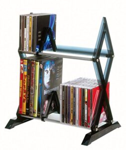 atlantic mitsu 2-tier media rack – 52 cds or 36 dvd/bluray/games in clear smoke finish, pn64835193