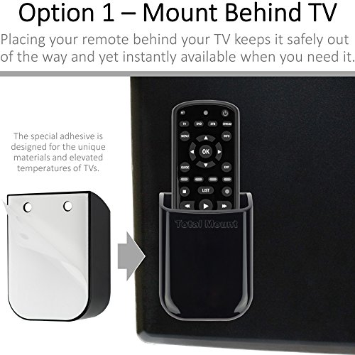 TotalMount Universal Remote Control Holders (2 Pack) – Attach to Wall or Back of TV – Compatible with All TV Remotes (Premium Black, Medium)