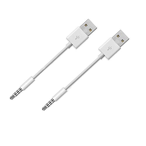 Amicable USB Date Cable Replacement for iPod Shuffle Charger Cable,(2-Pack) 3.5mm Jack/Plug to USB Power Charger Sync Data Transfer Cable for iPod Shuffle 3rd 4th 5th /6/7 Gen MP3