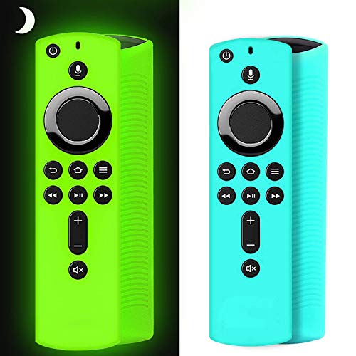 [2 Pack ] Firestick Remote Cover Case, Silicone Remote Cover Case Compatible with 4K Firetv Stick, Firetv Remote Cover Case, Shockproof Firetv Remote Cover (Green Glow& Sky Blue Not Glow)