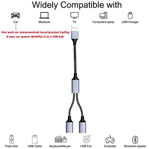 Jasput USB Splitter Cable,1 Male to 2 Female USB Extension Cable Connectors, Multiport USB Extender Hub,Charger & Data Transfer USB Y Splitter for Laptop,Car,Mac,TV,PC,Xbox One Series X/S,HDD,Phone