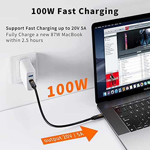 CableCreation USB C to USB C Cable 1FT, 5A/100W Fast Charging Cable 10Gbps Data Cable Gen2 USB3.1 C to C Cable Support 4K Video for USB C External SSD MacBook Pro S23 S23+, 0.3m Black