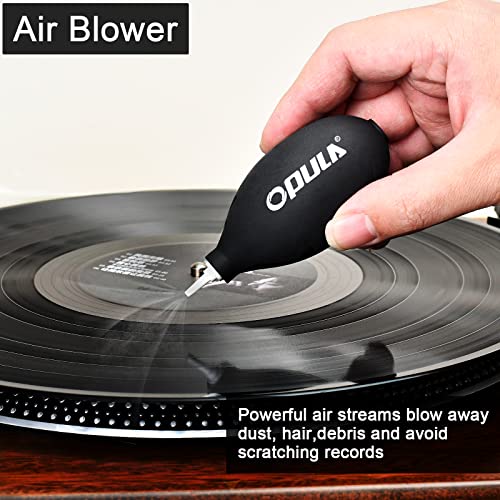 Vinyl Record Cleaner, OPULA Record Cleaning Kit 6Pcs, Velvet Record Brush, Air Blower Cleaner, Turntable Stylus Gel, Cleaning Solution, Stylus Brush, Brush for Velvet