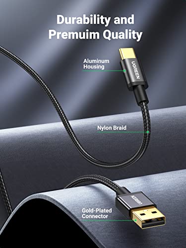 UGREEN USB C Cable 2 Pack USB C Fast Charging Cable 3A USB C Charger Cord Braid USB A to USB C Cable Compatible with Galaxy A03s A10e A20 A50 A51 S20 S10 S9 S8, Moto G8 G7 G Pure etc. 6.6FT Black