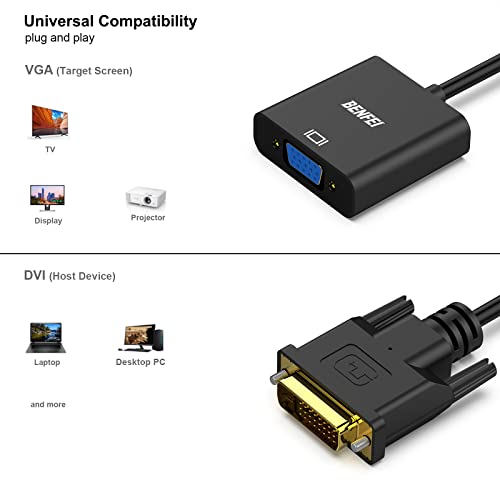 Active DVI-D to VGA Adapter, Benfei DVI-D 24+1 to VGA Male to Female Adapter