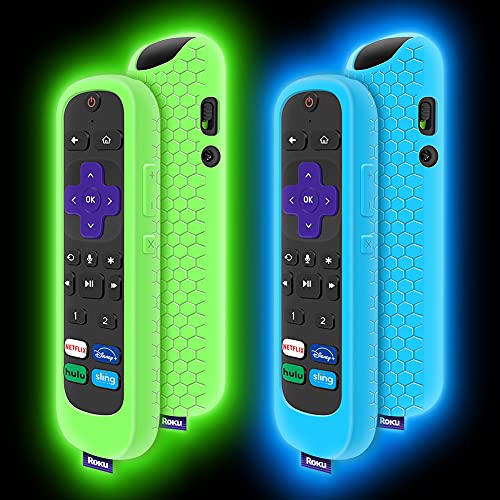 2 Pack Case for Roku Voice Remote Pro,Cover Roku Ultra 2020/2019/2018 Remote Control Silicone Protective Controller Back Sleeve Holder Universal Replacement Skin New Protector(Glow Blue,Glow Green)