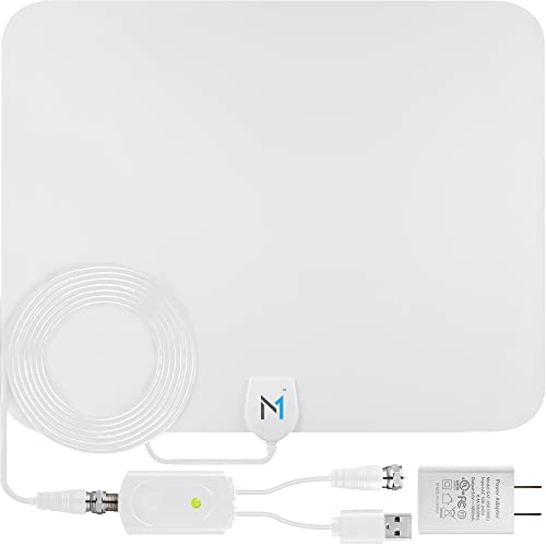 [Early Release 2023 Chip] HDTV Indoor Antenna (White) Long Range 330 Mile Signal Reception; Hi-Power Amplified Antenna + 16.5 ft Coax Cable; Supports All HD Digital TV Formats by Mata1-USA