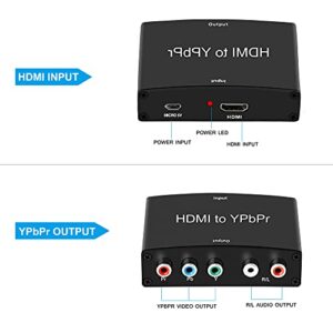 HDMI to Component Converter, avedio links HDMI to 1080P YPbPr 5RCA RGB + R/L Video Audio Adapter, Support Apple TV, PS5, Roku, Xbox, Fire Stick, DVD Players to HDTV and Projector (Black)