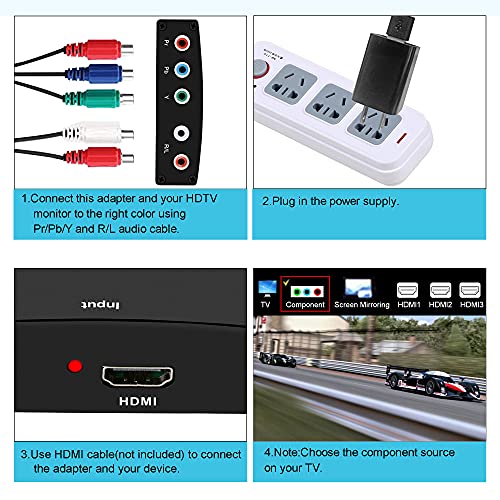 HDMI to Component Converter, avedio links HDMI to 1080P YPbPr 5RCA RGB + R/L Video Audio Adapter, Support Apple TV, PS5, Roku, Xbox, Fire Stick, DVD Players to HDTV and Projector (Black)