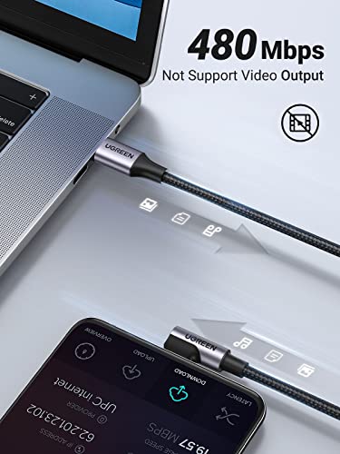 UGREEN 60W USB C to USB C Cable Right Angle USB C Fast Charging Cable Compatible with MacBook Pro/Air, iPad Pro/Mini/Air, Samsung Galaxy S23/S22/Z Fold/Z Flip, Google Pixel, Switch, etc. 6.6FT