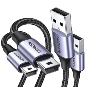 ugreen mini usb cable [3ft, 2-pack] usb mini b 2.0 cable nylon braided charging cord compatible with garmin nuvi gps,satnav,dash cam,blue yeti,digital camera,ps3 controller,hard drive,mp3 player,gopro