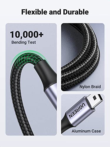 UGREEN Mini USB Cable [3ft, 2-Pack] USB Mini B 2.0 Cable Nylon Braided Charging Cord Compatible with Garmin Nuvi GPS,SatNav,Dash Cam,Blue Yeti,Digital Camera,PS3 Controller,Hard Drive,MP3 Player,GoPro