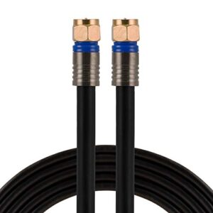 ge rg6 coaxial cable, 50 ft. f-type connectors, quad shielded coax cable, 3 ghz digital, in-wall rated, ideal for tv antenna, dvr, vcr, satellite, cable box, home theater, black, 33532