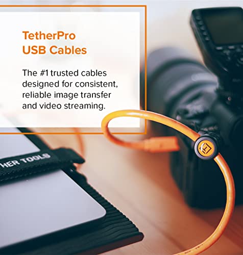 Tether Tools TetherPro USB-C to 2.0 Mini-B 5-Pin Cable | for Fast Transfer and Connection Between Camera and Computer | High Visibility Orange | 15 feet (4.6 m)