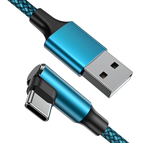 geekboy USB C Cable, Right Angle Type c Charger [2-Pack 10ft], Durable Nylon Braided USB A to Type C Charger Cable for Samsung S23 Ultra/S22 Ultra/S21 Plus/S20, Note 10 and Other USB C Charger(Cyan)