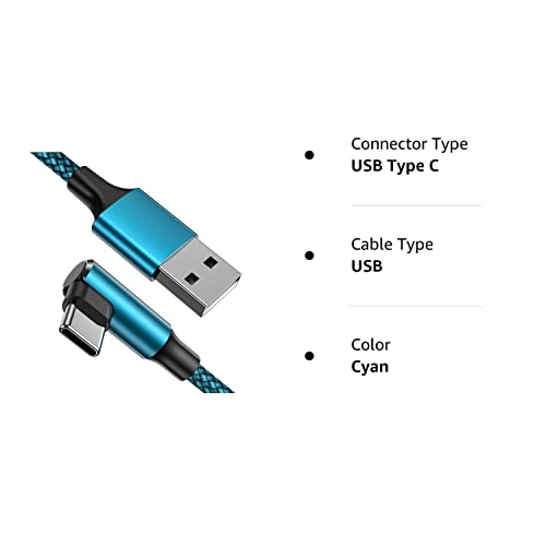 geekboy USB C Cable, Right Angle Type c Charger [2-Pack 10ft], Durable Nylon Braided USB A to Type C Charger Cable for Samsung S23 Ultra/S22 Ultra/S21 Plus/S20, Note 10 and Other USB C Charger(Cyan)