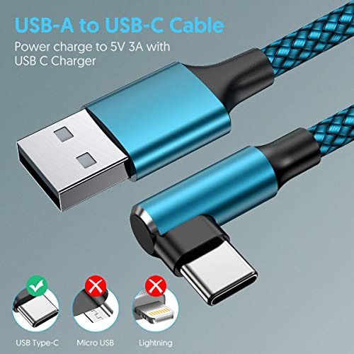 geekboy USB C Cable, Right Angle Type c Charger [2-Pack 10ft], Durable Nylon Braided USB A to Type C Charger Cable for Samsung S23 Ultra/S22 Ultra/S21 Plus/S20, Note 10 and Other USB C Charger(Cyan)