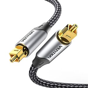 vention digital optical audio cable nylon braided fiber, slim metal case, gold plated plug, 6.6 ft toslink fiber optic audio cable for sound bar tv ps4 samsung vizio bose lg